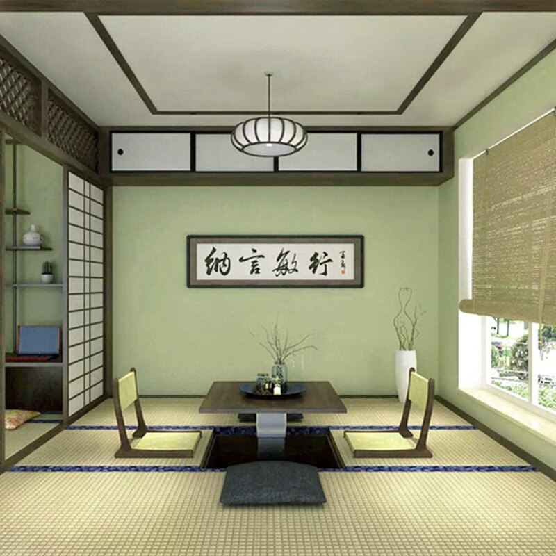 Tatami wallpaper green plain color and room Japane... – Grandado