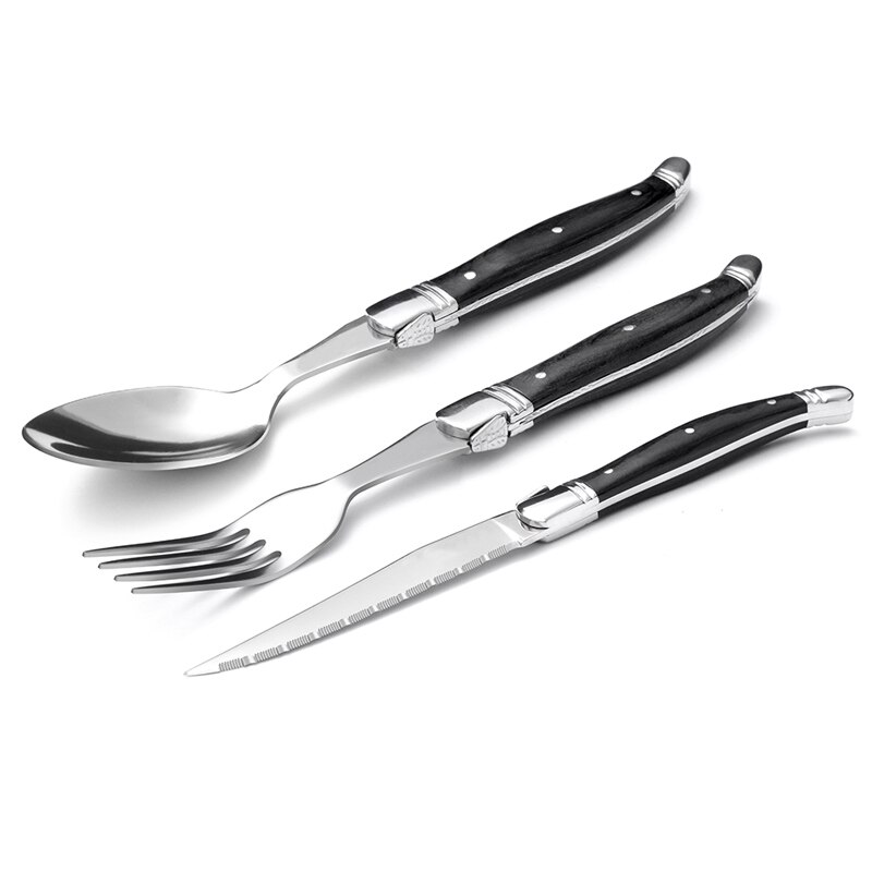 3pcs Flatware Sets Steak Knives Fork Spoon Set Woo... – Vicedeal