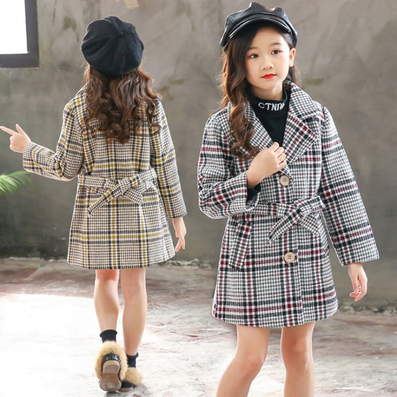 Kids Girl Overcoat Plaid Wool Dress for Girls Coat... – Grandado