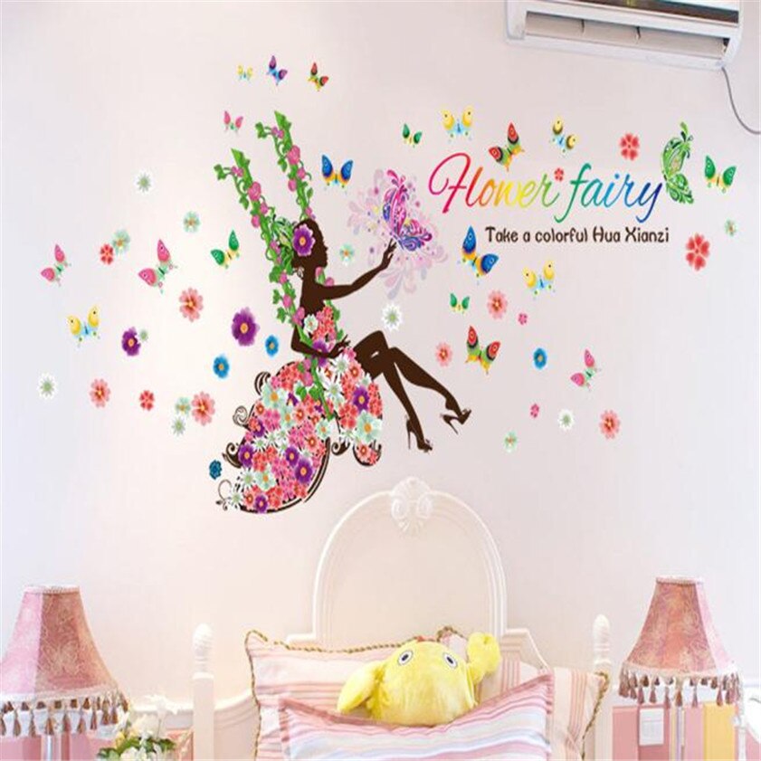 Behang Sticker Diy Vlinder Bloem Fee Stickers Slaa... – Vicedeal