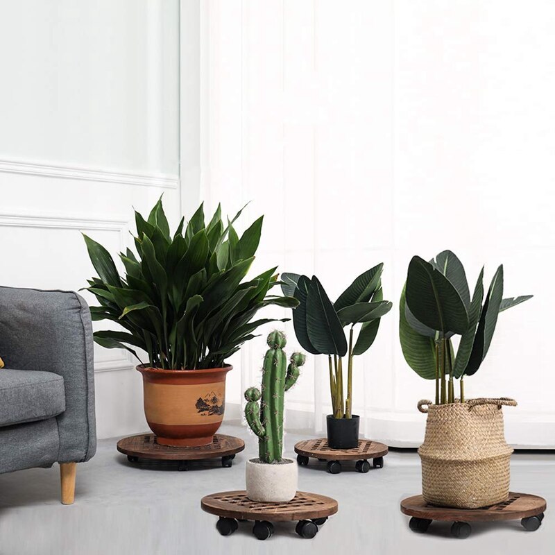 Wooden Flower Pot Caddy Potted Wheeled Plant Shelf... – Grandado