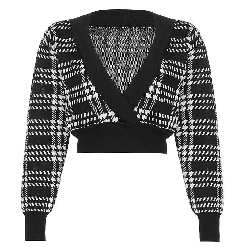 Winter Houndstooth Pattern Cross V Neck Girl Top H... – Grandado