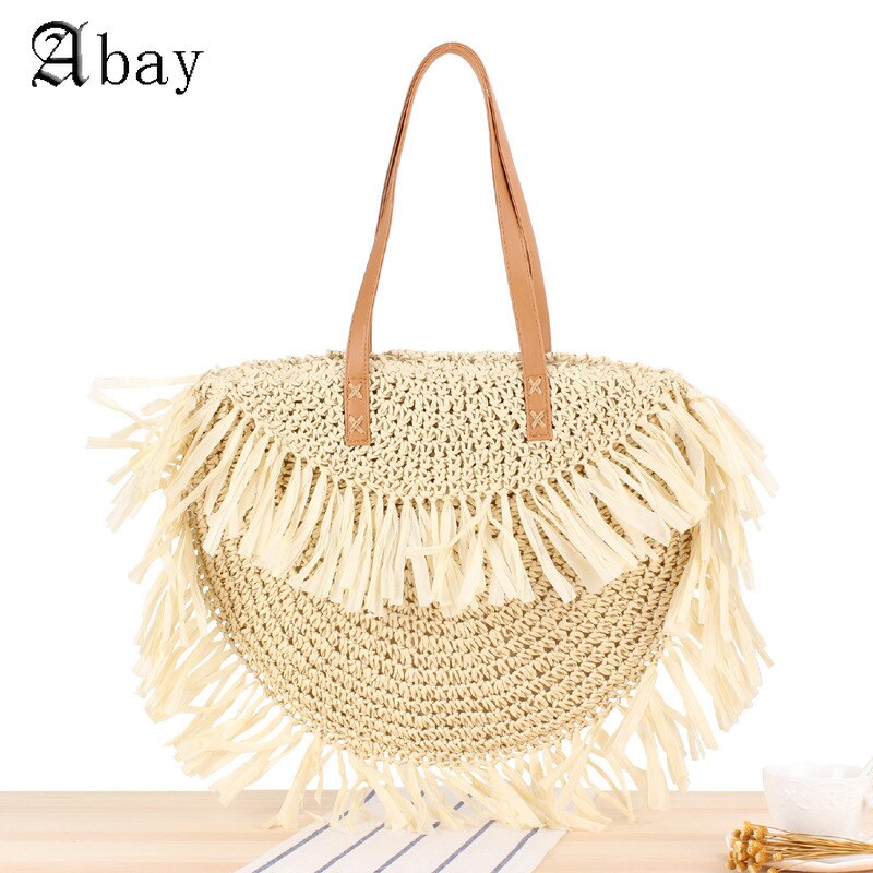 National Tassel Straw Shoulder Bags Knit Shell Har... – Grandado