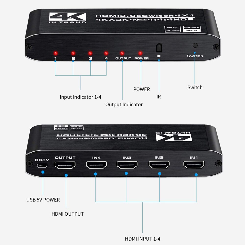 4K HDR HDMI Switch 4 Ports HDMI 2.0 Switcher Selec... – Vicedeal