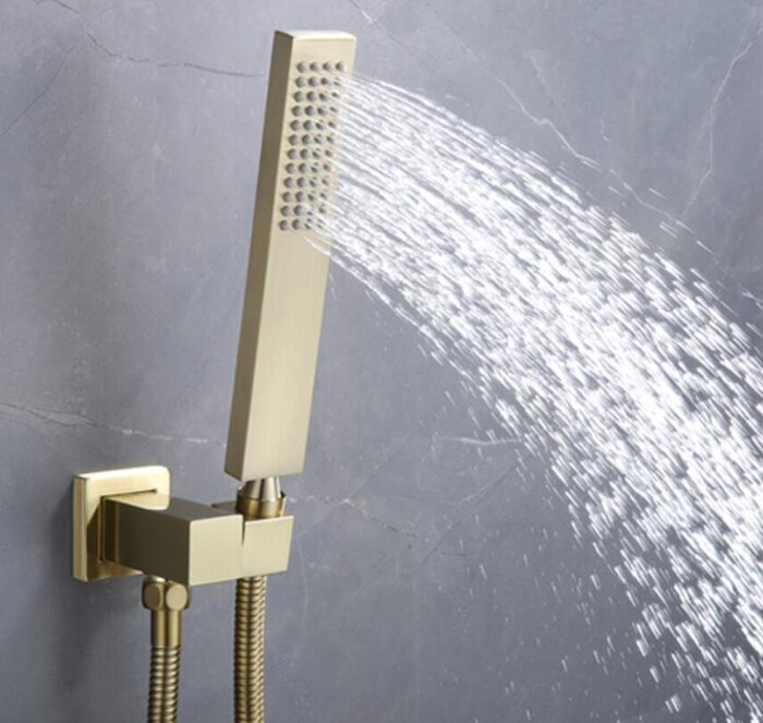 brushed gold Brass Bath Hand Held Shower Head Adju... – Grandado