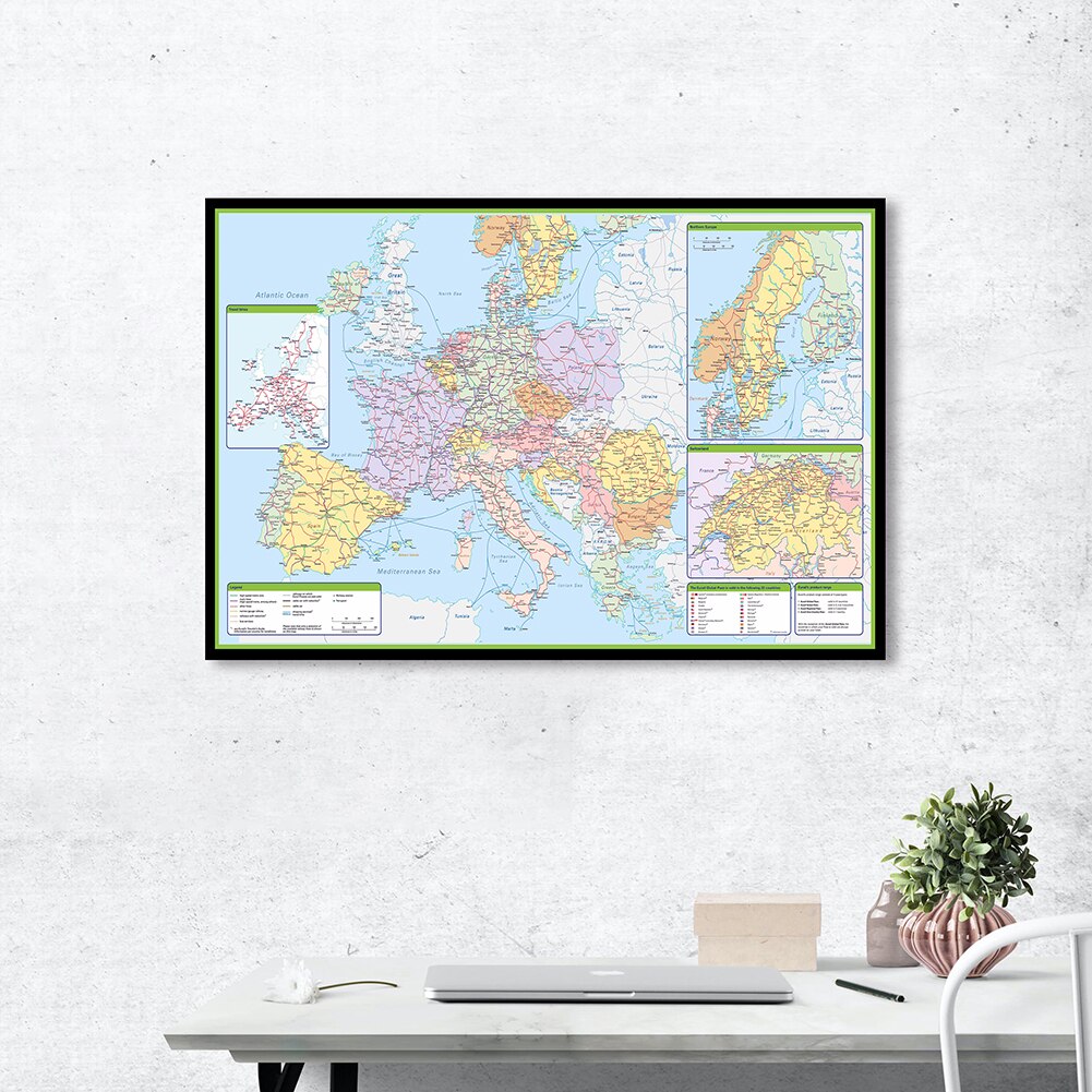 90*60cm The Europe Political and Traffic Map with ... – Grandado