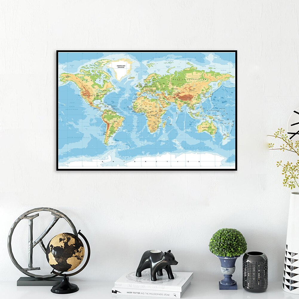 80*60cm The World Terrain Map Spray Canvas Paintin... – Grandado