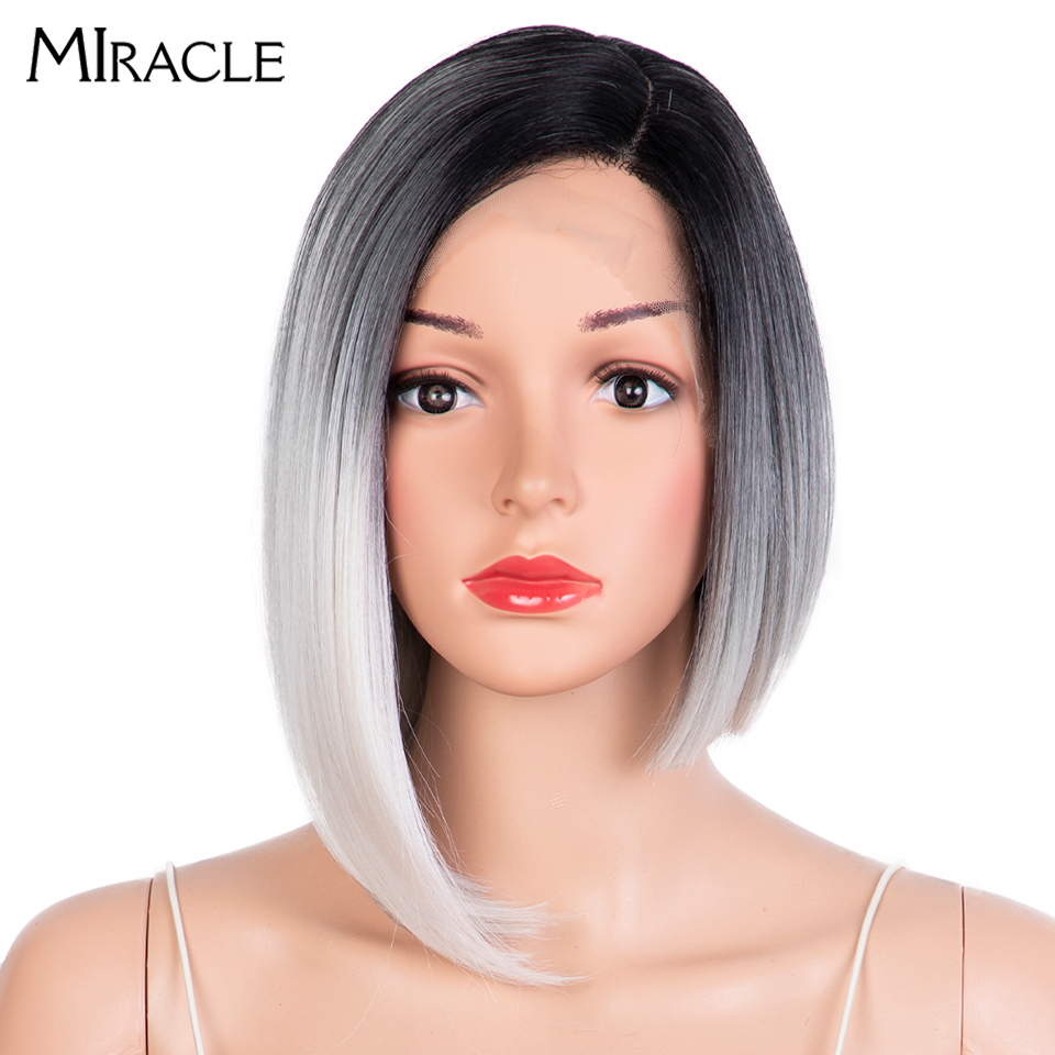 Miracle Short Bob Synthetic Lace Wig Straight Hair... – Grandado