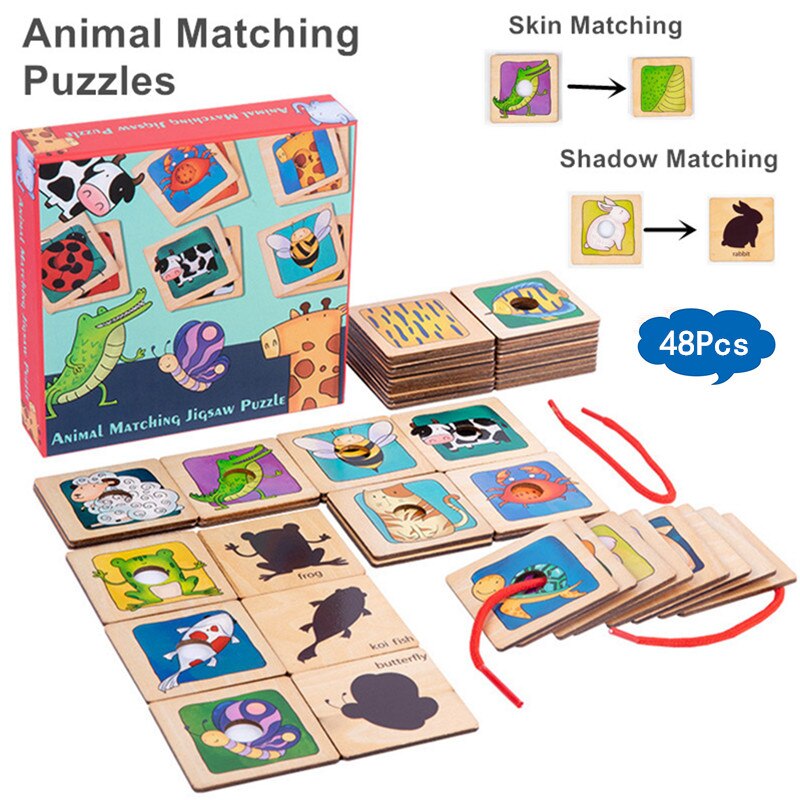 Wooden Animals Match Puzzle Set Beginner Puzzles &... – Grandado