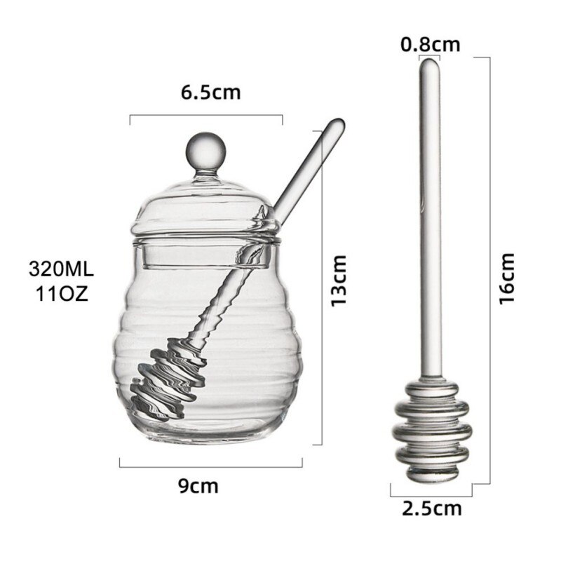 11Oz/14Oz Handgemaakte Honing Pot Met Dipper, glas... – Grandado