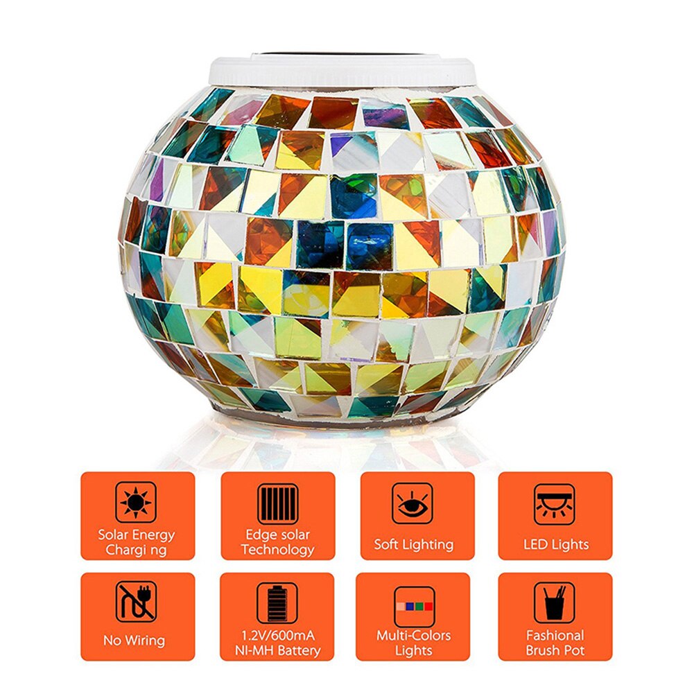 Solar Power LED Crystal ball Mosaic Glass Ball Col... – Grandado