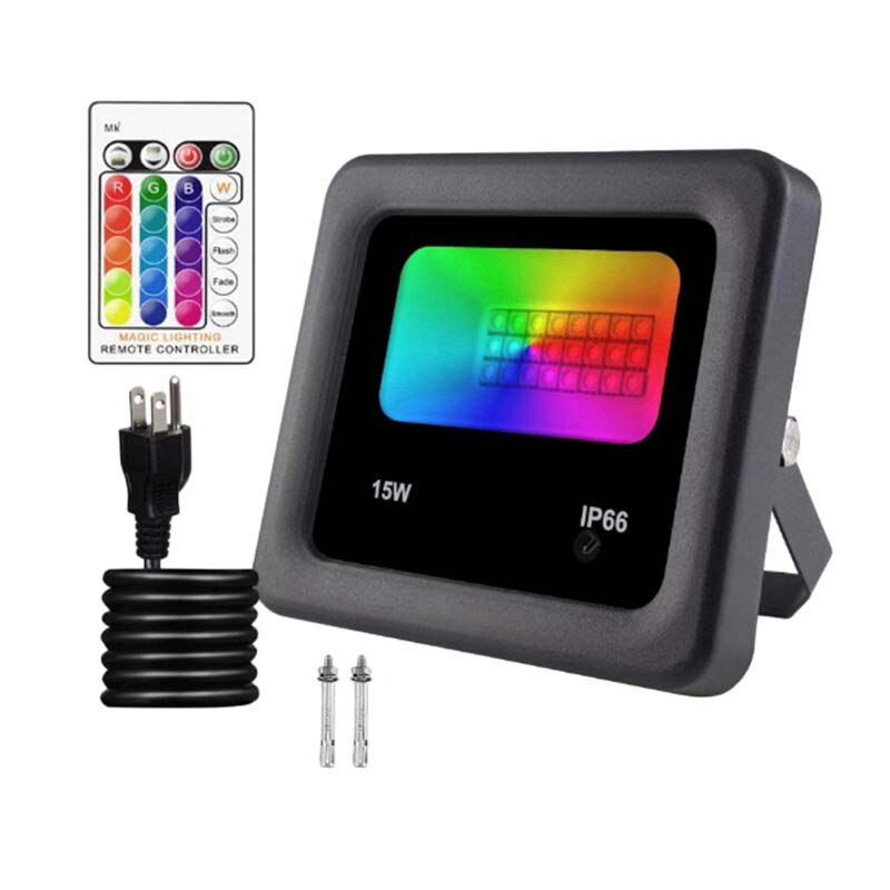 RVB Lumières D'inondation 15W TÉLÉCOMMANDE LED Pro... – Grandado