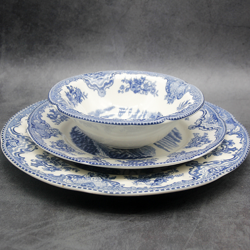 The Blue Britain Castles Dinner Set European Style... – Grandado