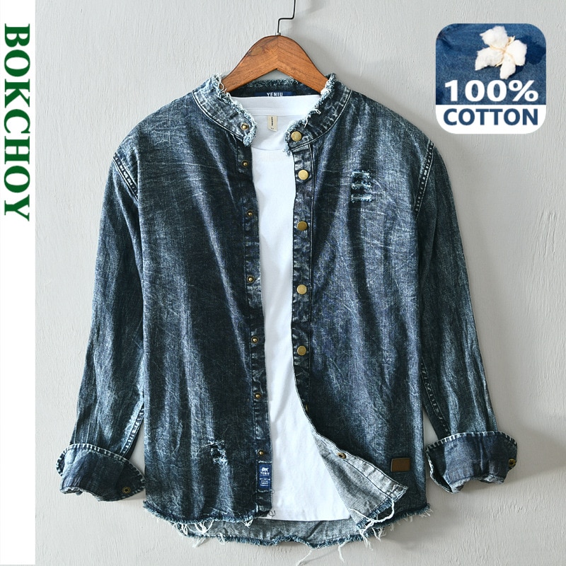 Lente Mannen Retro Denim Shirt Lange Mouw Knop Up ... – Vicedeal