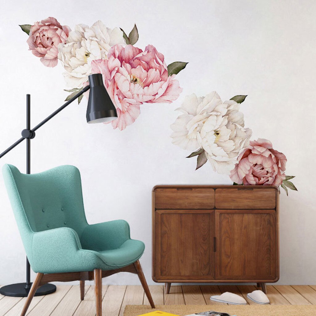 Peony Rose Flowers Print Wallpaper Stickers Art Nu... – Grandado