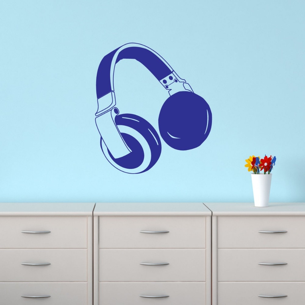 58X65cm Headphones Wall Sticker Music Art Bedroom ... – Grandado