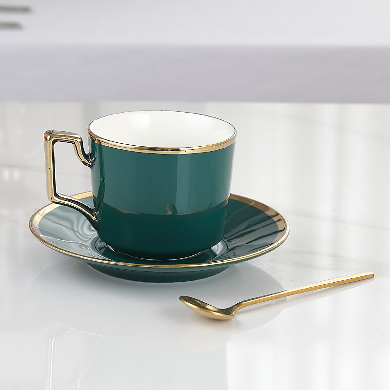 ceramic cups and saucers set with stirring coffee ... – Vicedeal