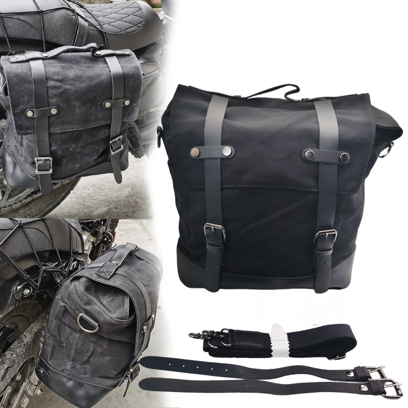 Retro Canvas Motorcycle Side Bag Motorcycle Leathe... – Grandado