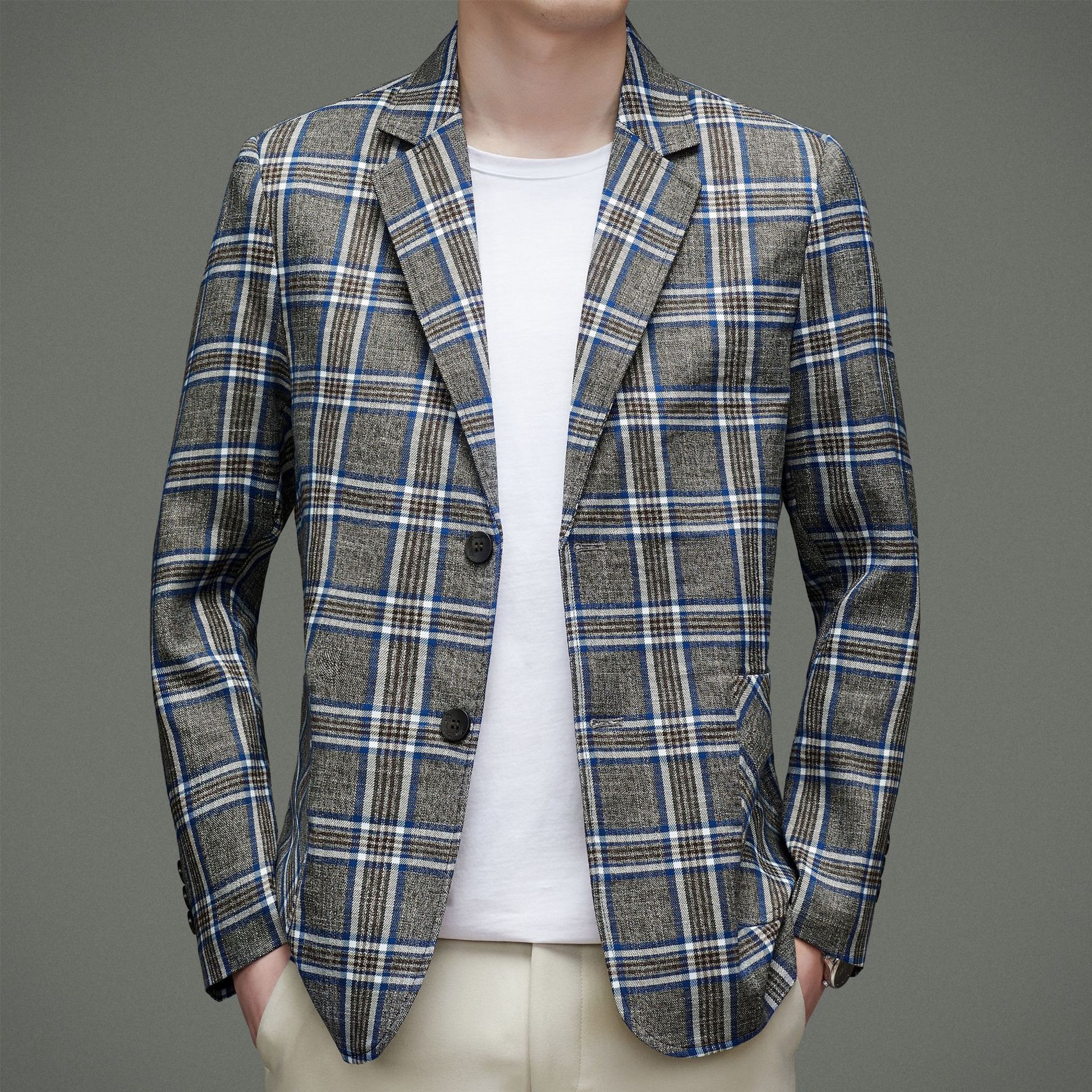 Jasje Mannen Business Casual Plaid Jacquard Slim F... – Vicedeal