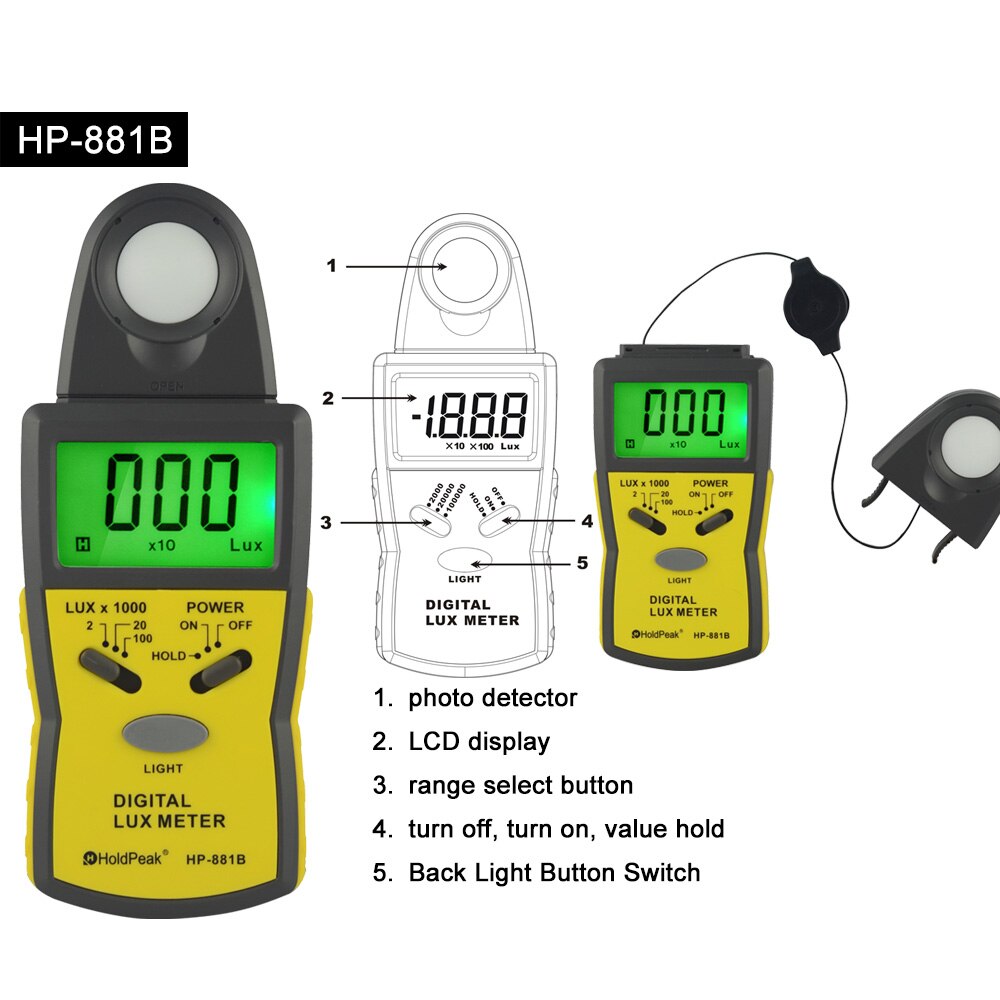 HoldPeak Stretch Type Digitale LUX Meter Niveau Me... – Vicedeal