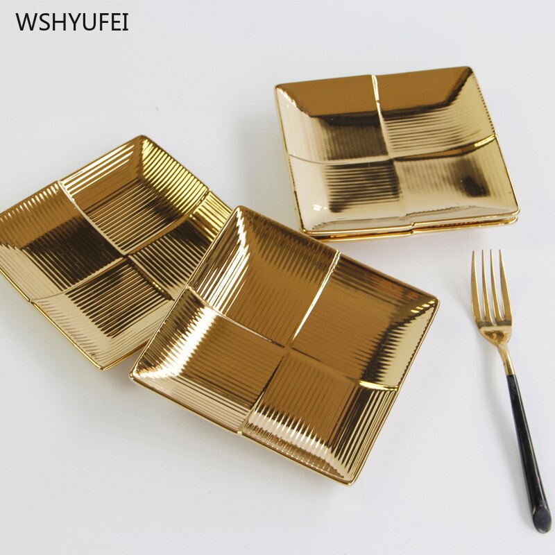 Light luxury plating gold ceramic plate grain squa... – Grandado
