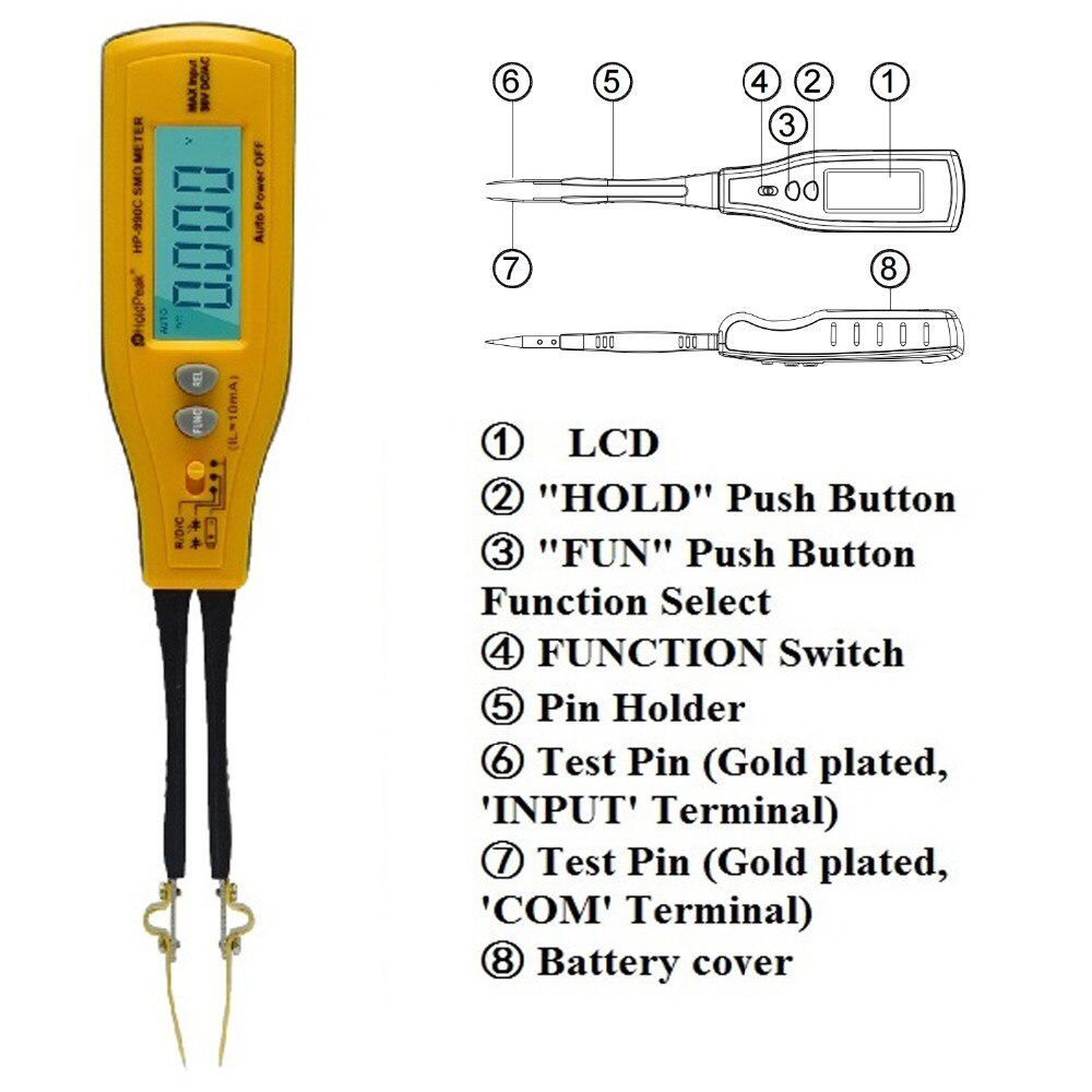 HoldPeak HP-990C Digitale SMD Tester Kapazität Met... – Grandado