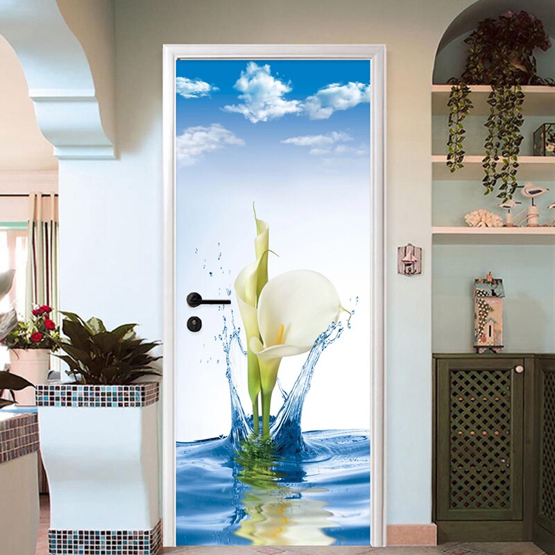 Modern Simple 3D Lily Flowers Wall Door Sticker PV... – Grandado