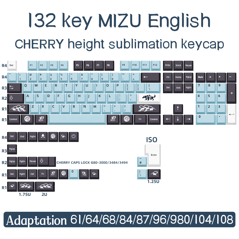132 Toetsen Mizu Dye Sub Keycaps Cherry Profiel Pb... – Vicedeal