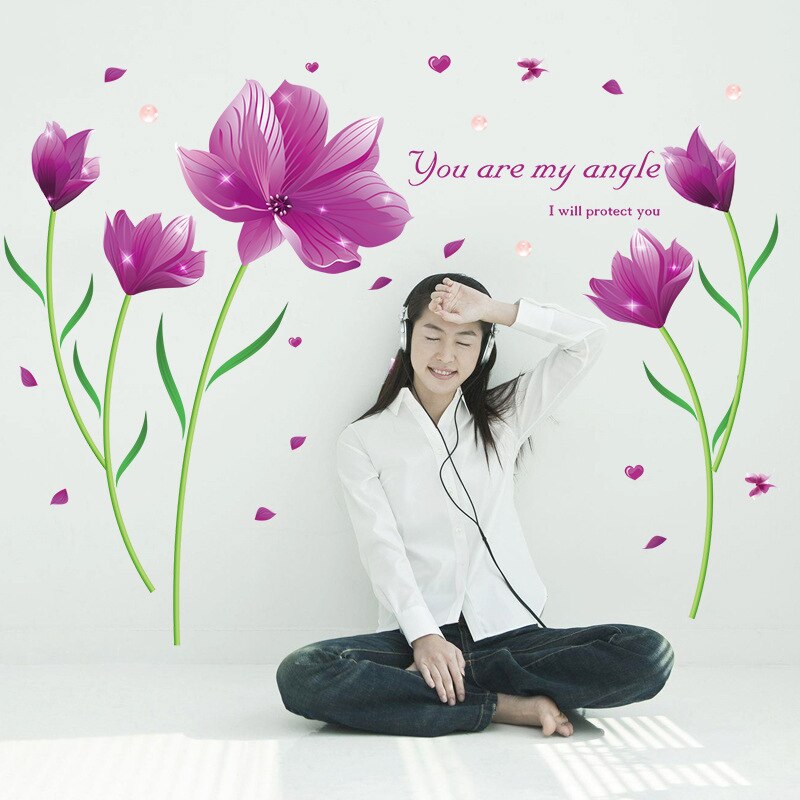 Purple Beautiful Flower Butterfly Wall Stickers fo... – Grandado