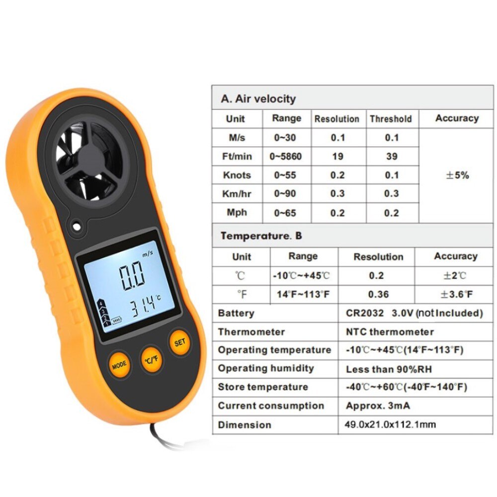 Rz818 Digital Anemometer Wind Speed Meter Measures Grandado