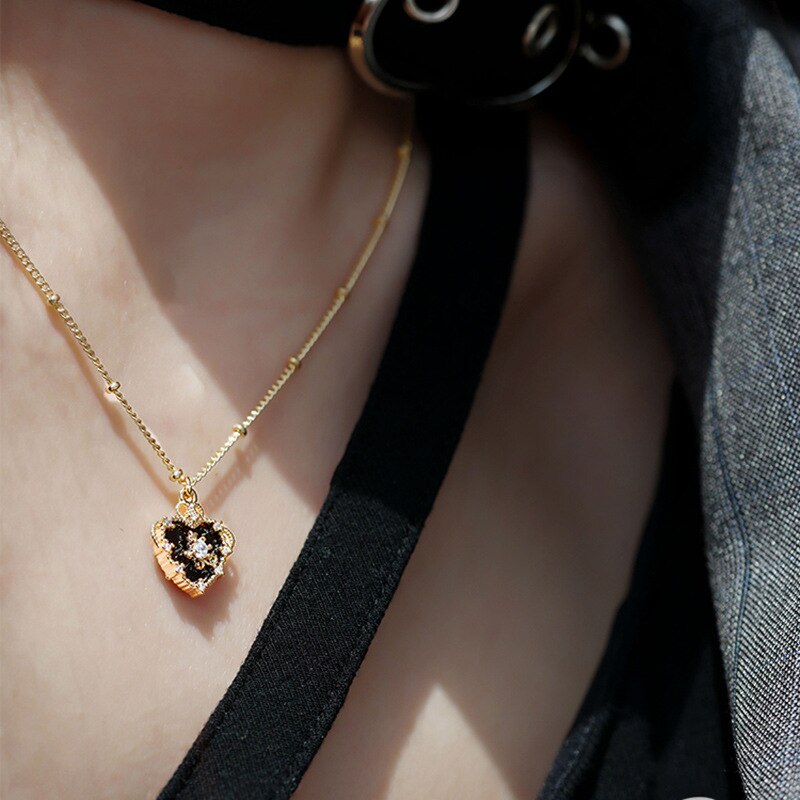 2pcs/Set White Pearl Necklace Black Crystal Gold H... – Grandado