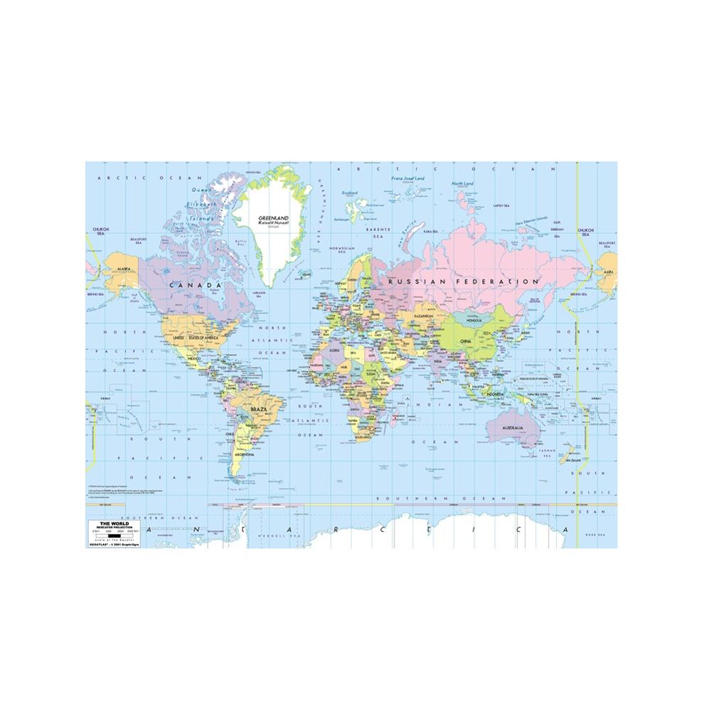A2 Größe Die Welt Karte Mercator Projektion Feine ... – Grandado