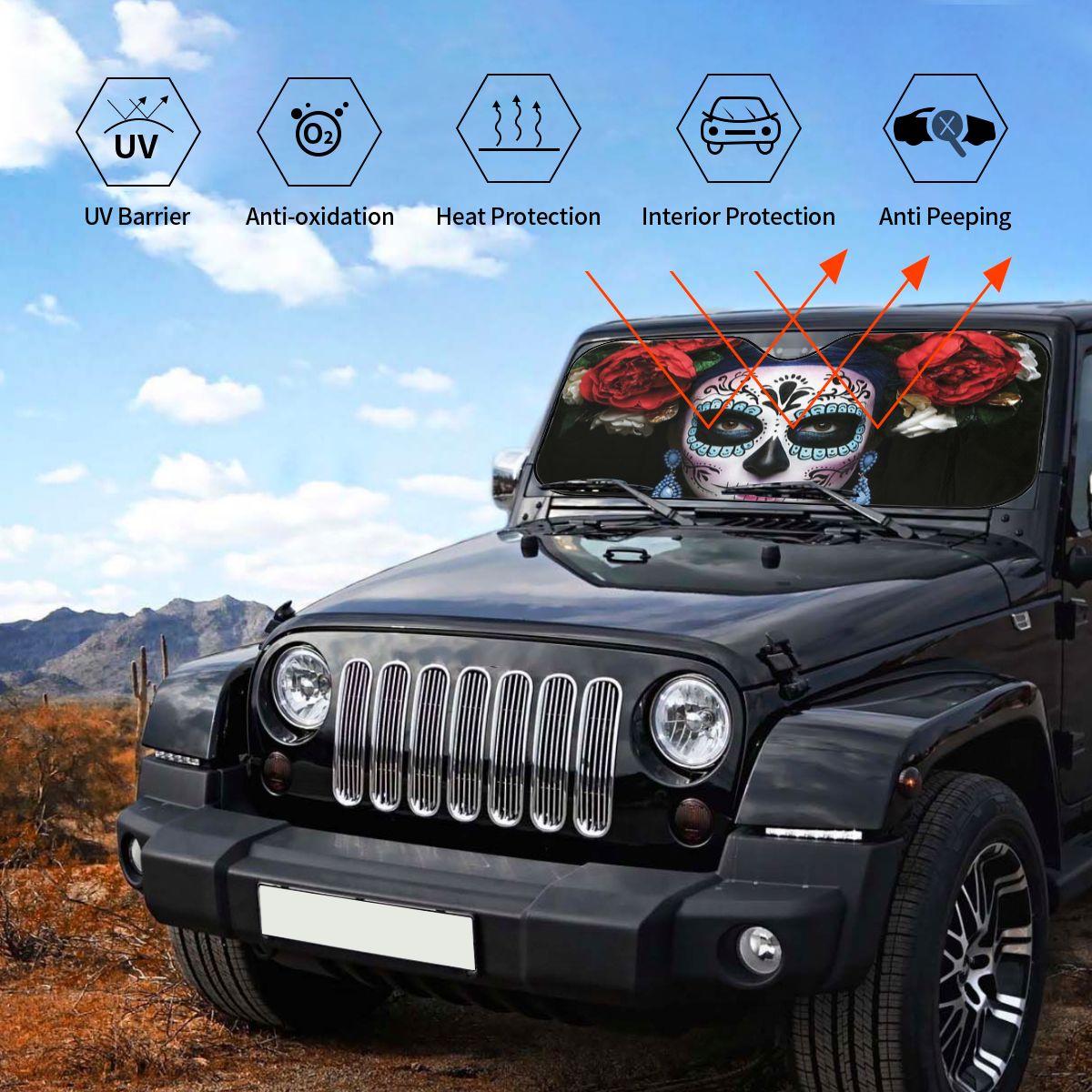 Sugar Skull Sunshade Windscreen Halloween Horror C... – Vicedeal