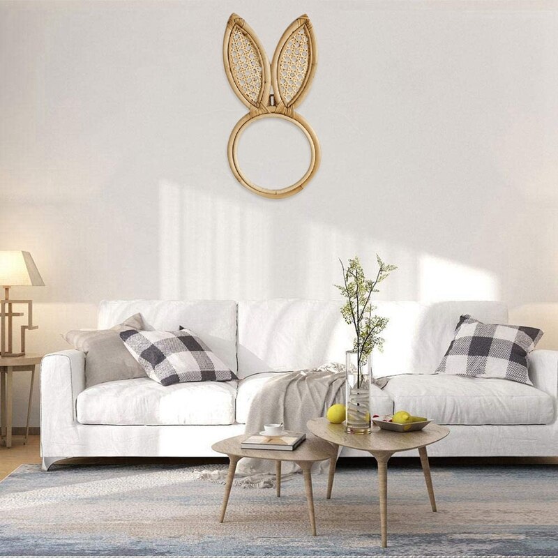 Rattan Frame Mirror Decor Rabbit Shape Wall Frames Decor Frame, Home ...