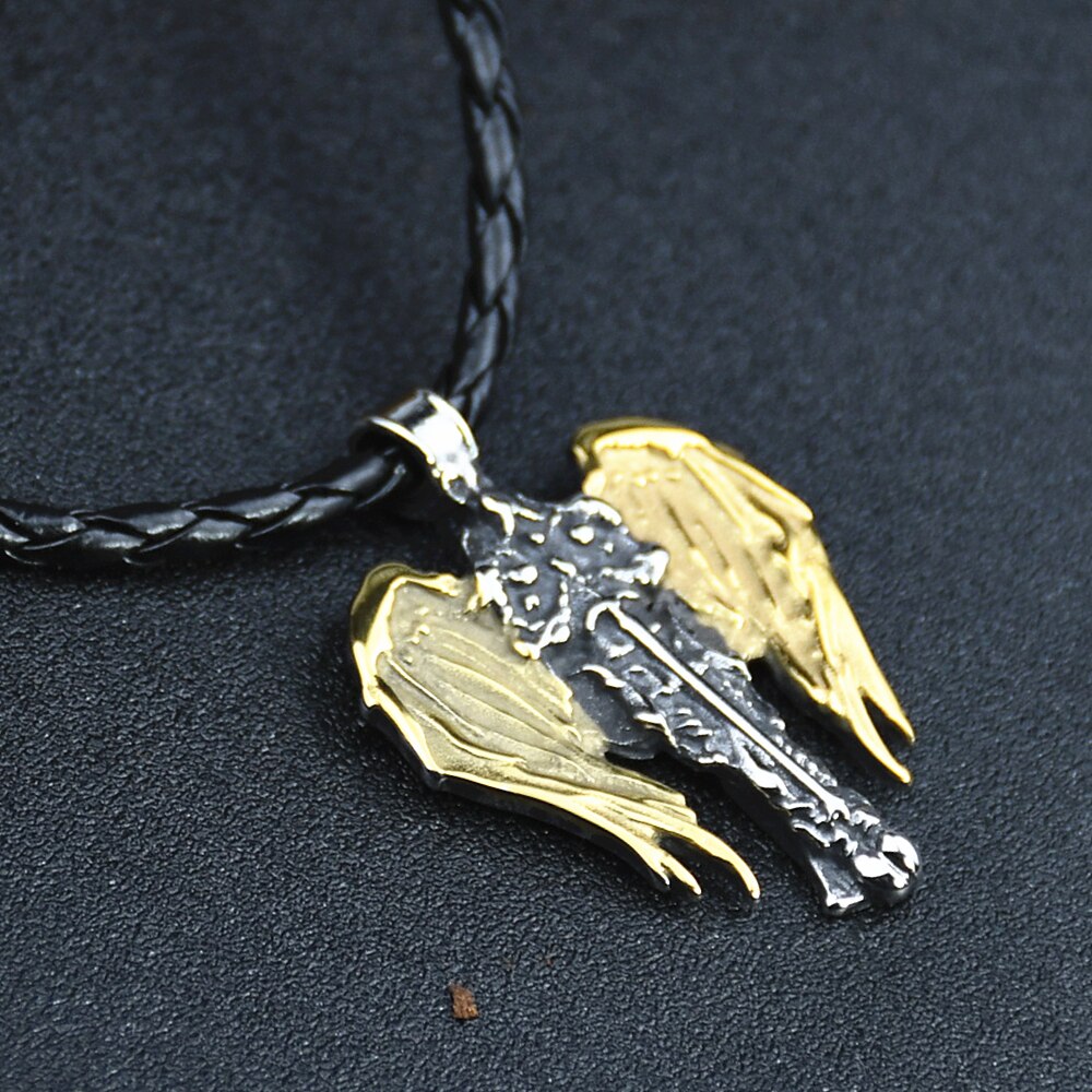 Mens Titanium Steel Mix Gold Archangel Wings Amule... – Vicedeal