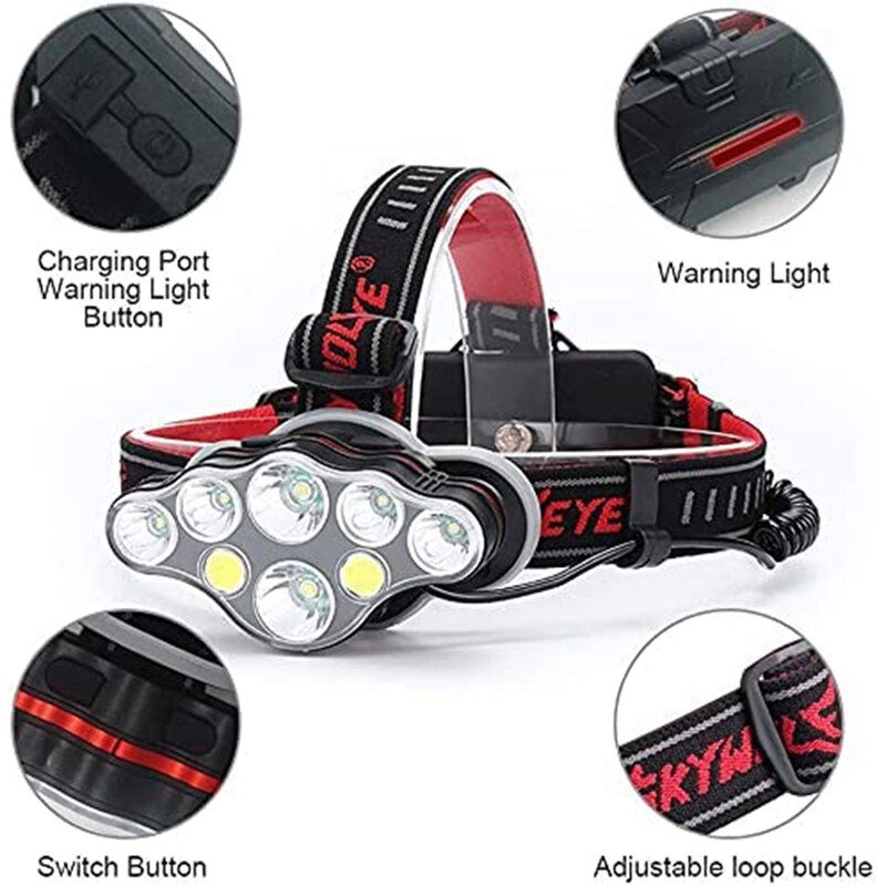 Rechargeable Headlight,8 LED 2500 High Lumens Brig... – Grandado