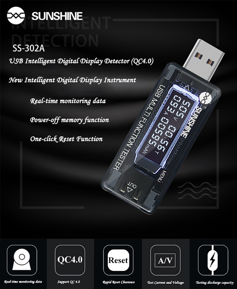 SUNSHINE SS-302A Digital Dispay USB Tester Current... – Grandado