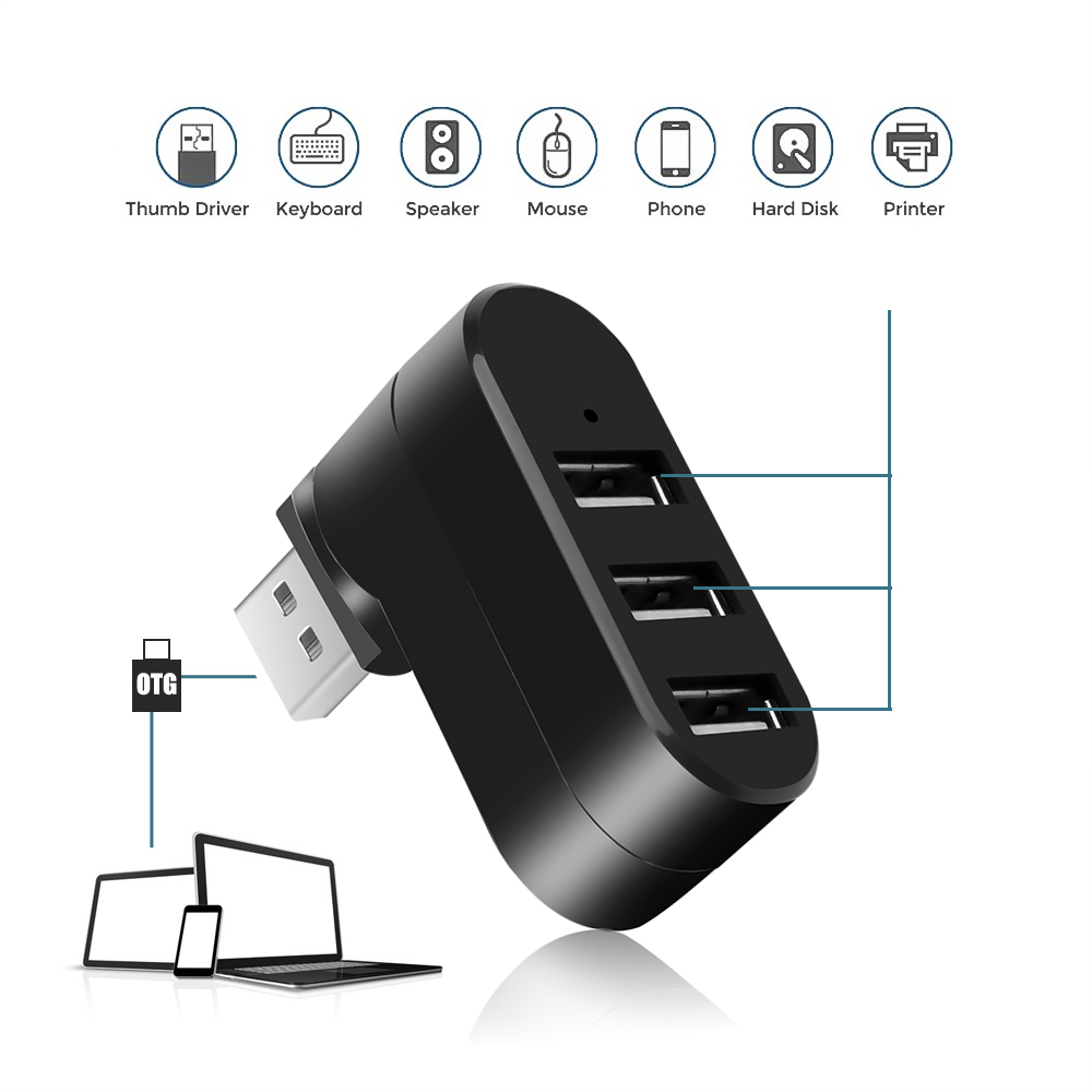 Kebidu 3 Häfen Hub USB 2,0 Mini Drehen Splitter Adapter für Macbook PC ...