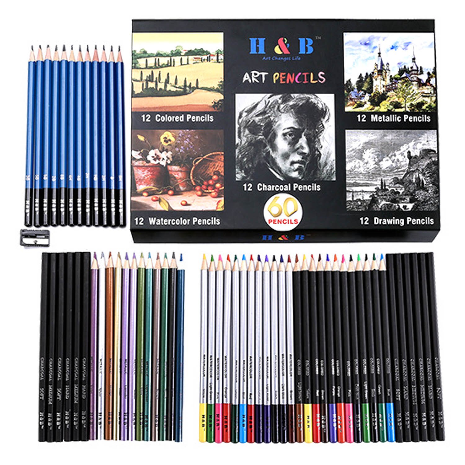 60pcs Art Colored Pencils Set Charcoal Pencil Wate... – Grandado