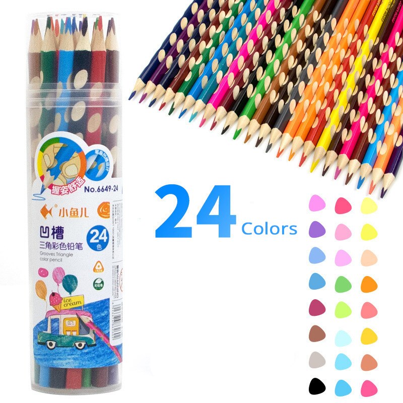 Grooved Colored Pencils HB Pencils Triangular Wood... – Vicedeal