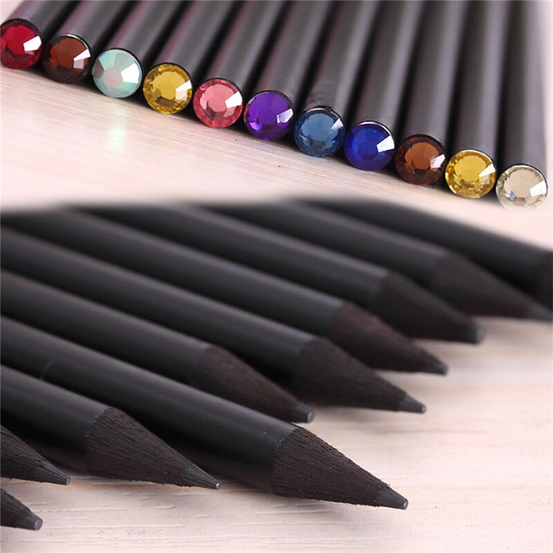 12Pcs/Set Black Rod HB Pencil With Colorful Diamon... – Vicedeal