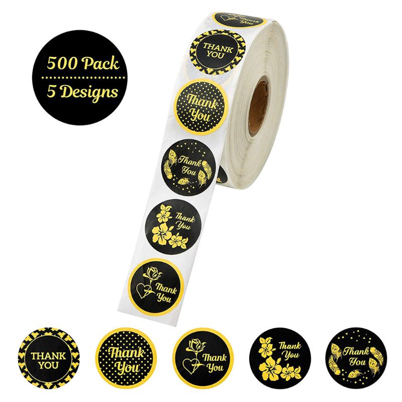 500Pcs 5 Ontwerpen Dank U Stickers Goud Folie Seal... – Grandado