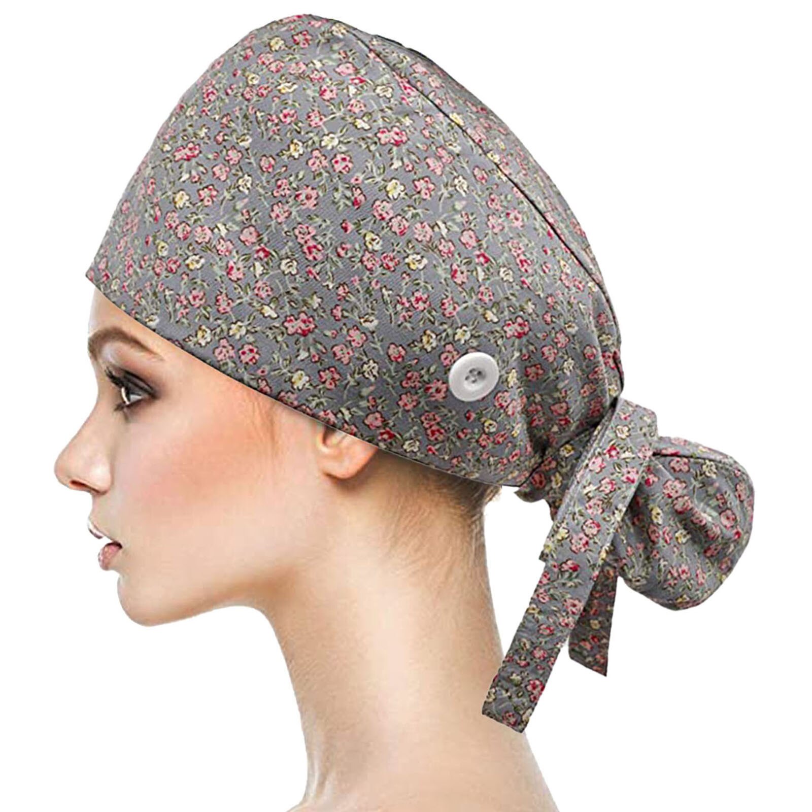 30# Nurse Cap Unisex Buttons Bouffant Hat Sweatban... – Grandado