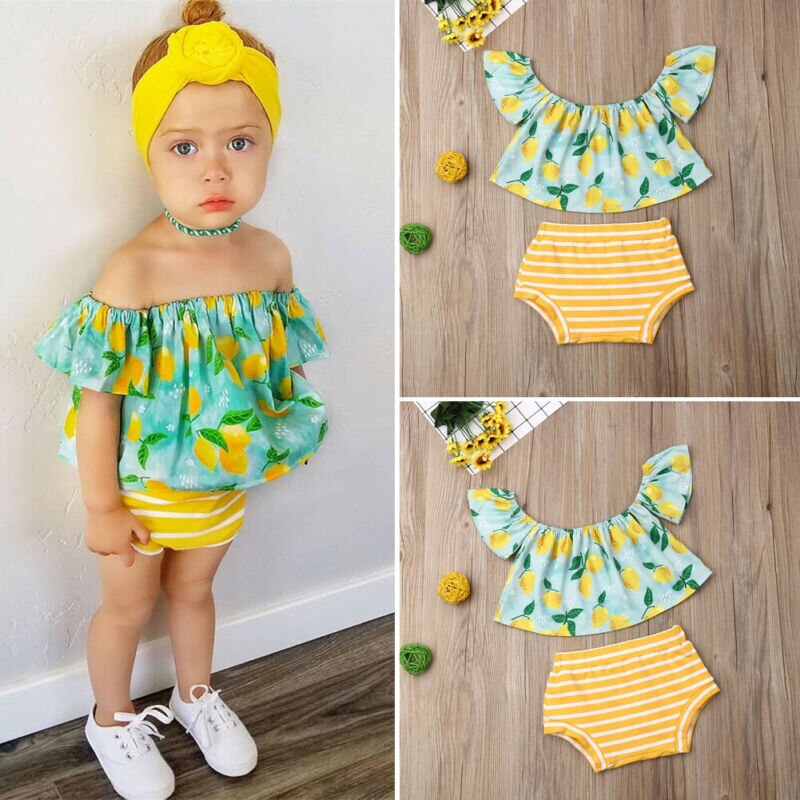 Toddler Kids Lemon Set Baby Girls Off Shoulder Top... – Grandado