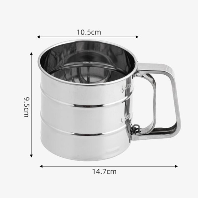Stainless Steel Shaker Sieve Cup Powder Mesh Crank Flour Sifter with ...