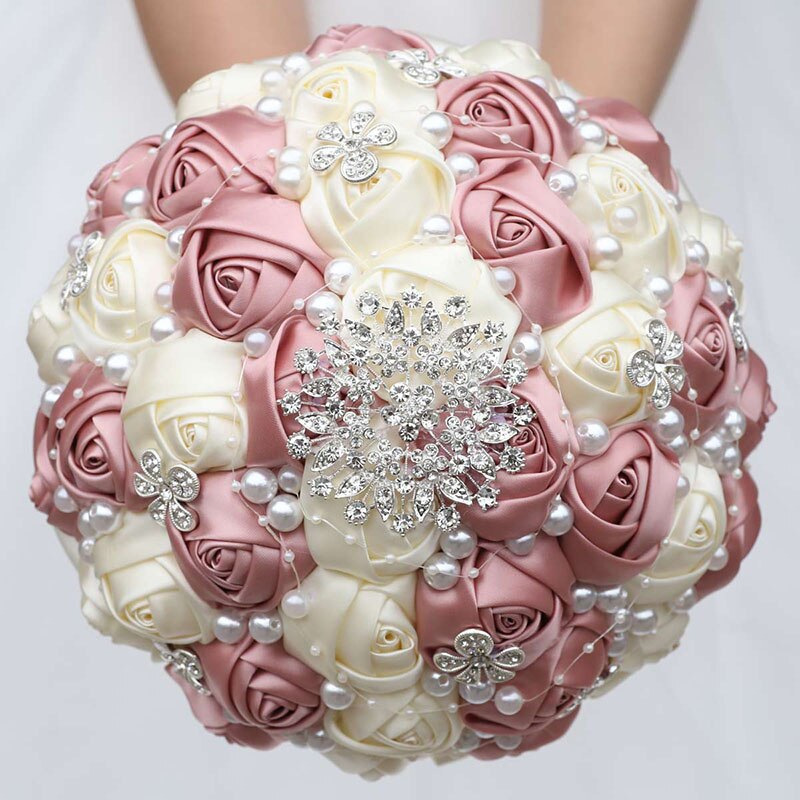 Handgemaakte Lint Bruiloft Rose Bloemen Rhinestone... – Vicedeal