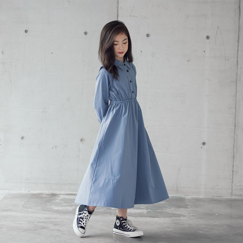 kids girls long sleeve buttoned midi flare dress 6... – Grandado