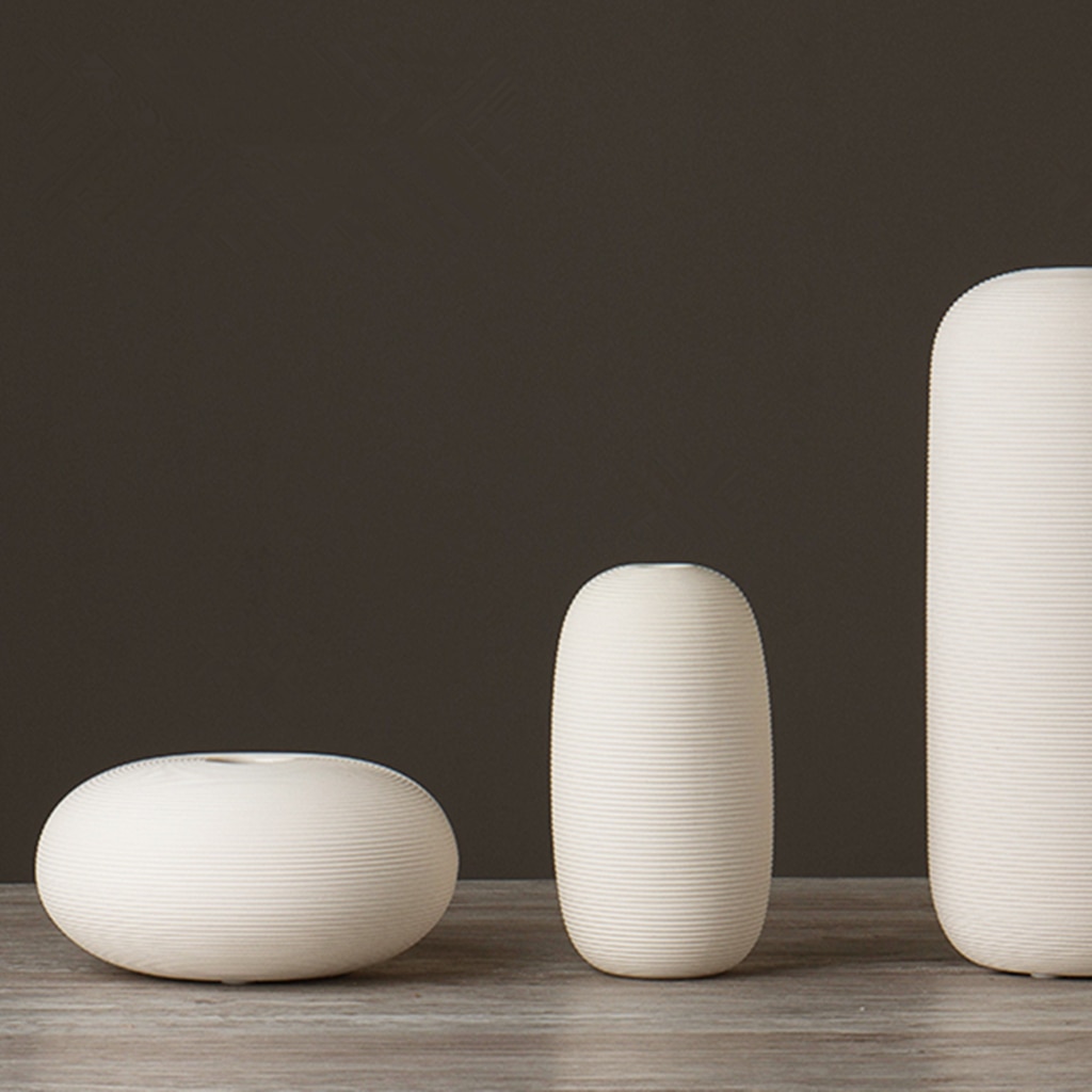 White Vase Shabby Chic Ceramic Flower Vase Solid P... – Grandado