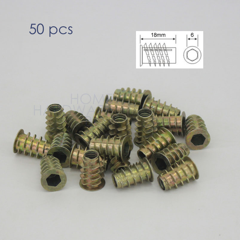 50x tuerca roscada de madera M6x18mm inserción hex... – Grandado