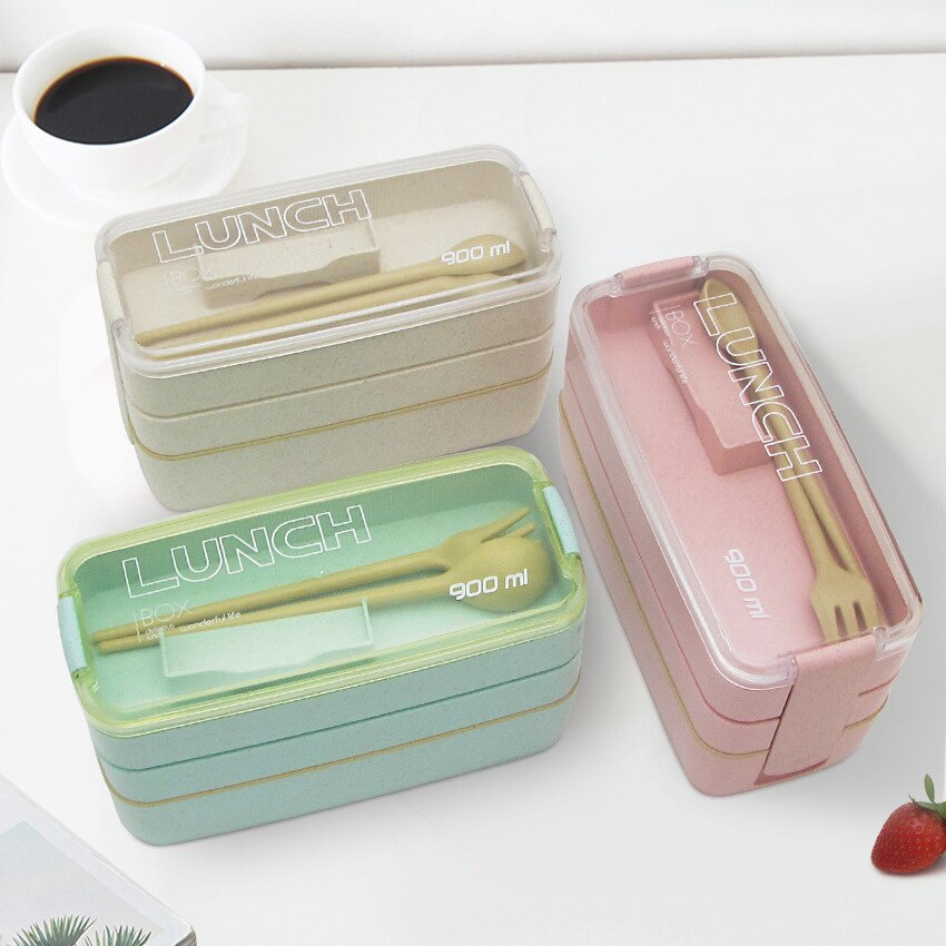 900ml 3 Layers Lunch Box Eco-Friendly Wheat Straw ... – Grandado